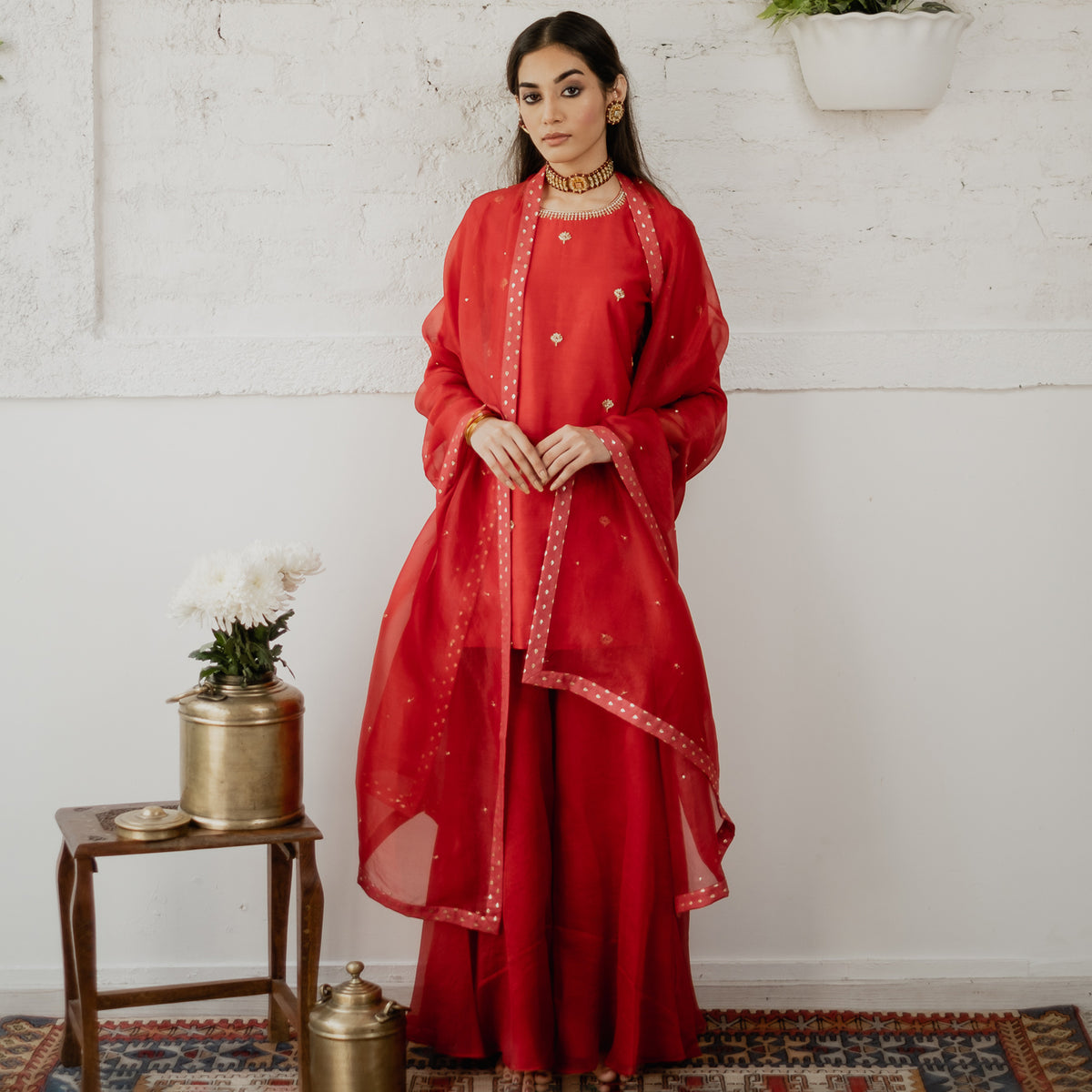 Jina Red Short Chanderi Kurta Set – HouseofPinkOnline
